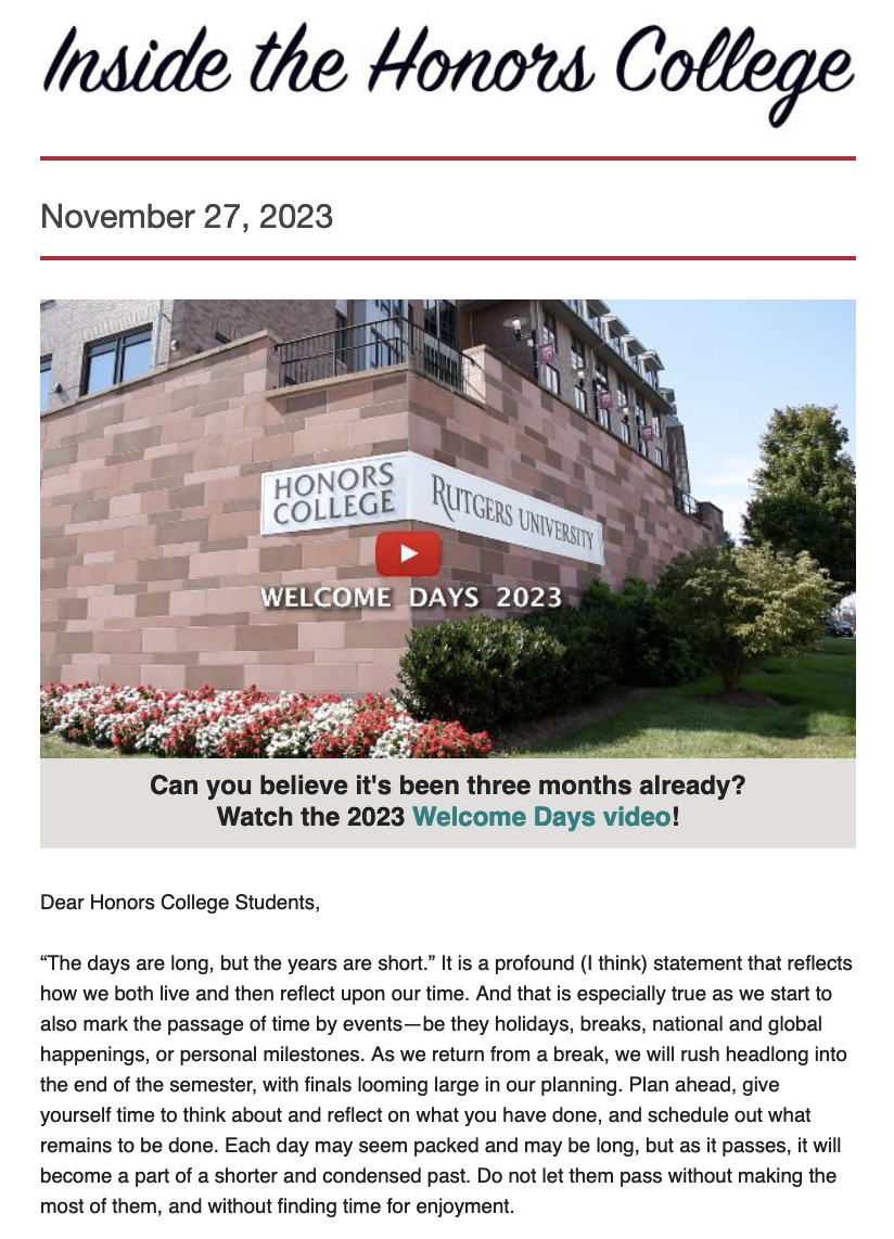 Student Newsletter | Inside the Honors College | Honors College